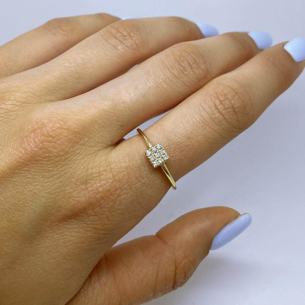 Square Pave Diamond Ring - nature shiny