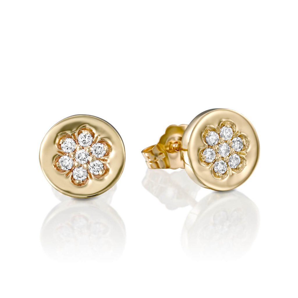 Diamond Flower Gold Earrings - nature shiny