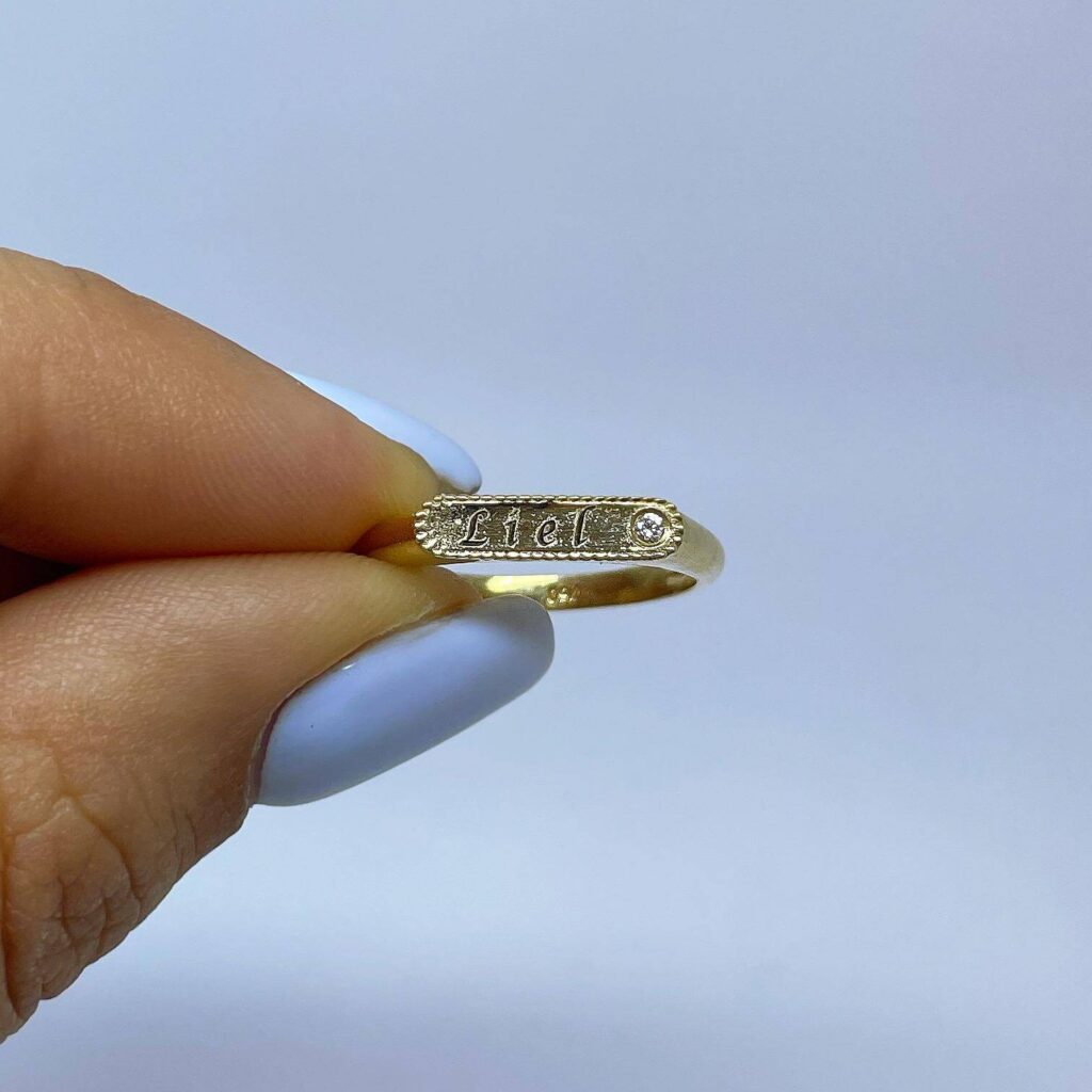 Engraved Diamond Ring - nature shiny