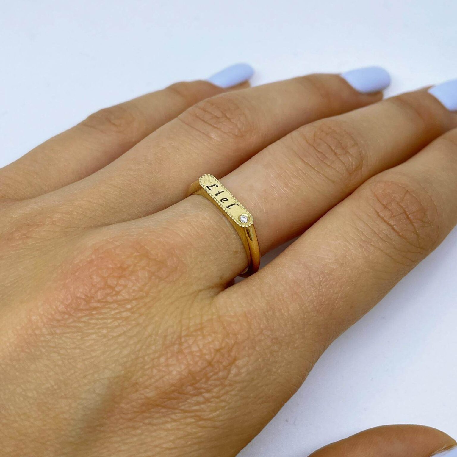 Engraved Diamond Ring - nature shiny