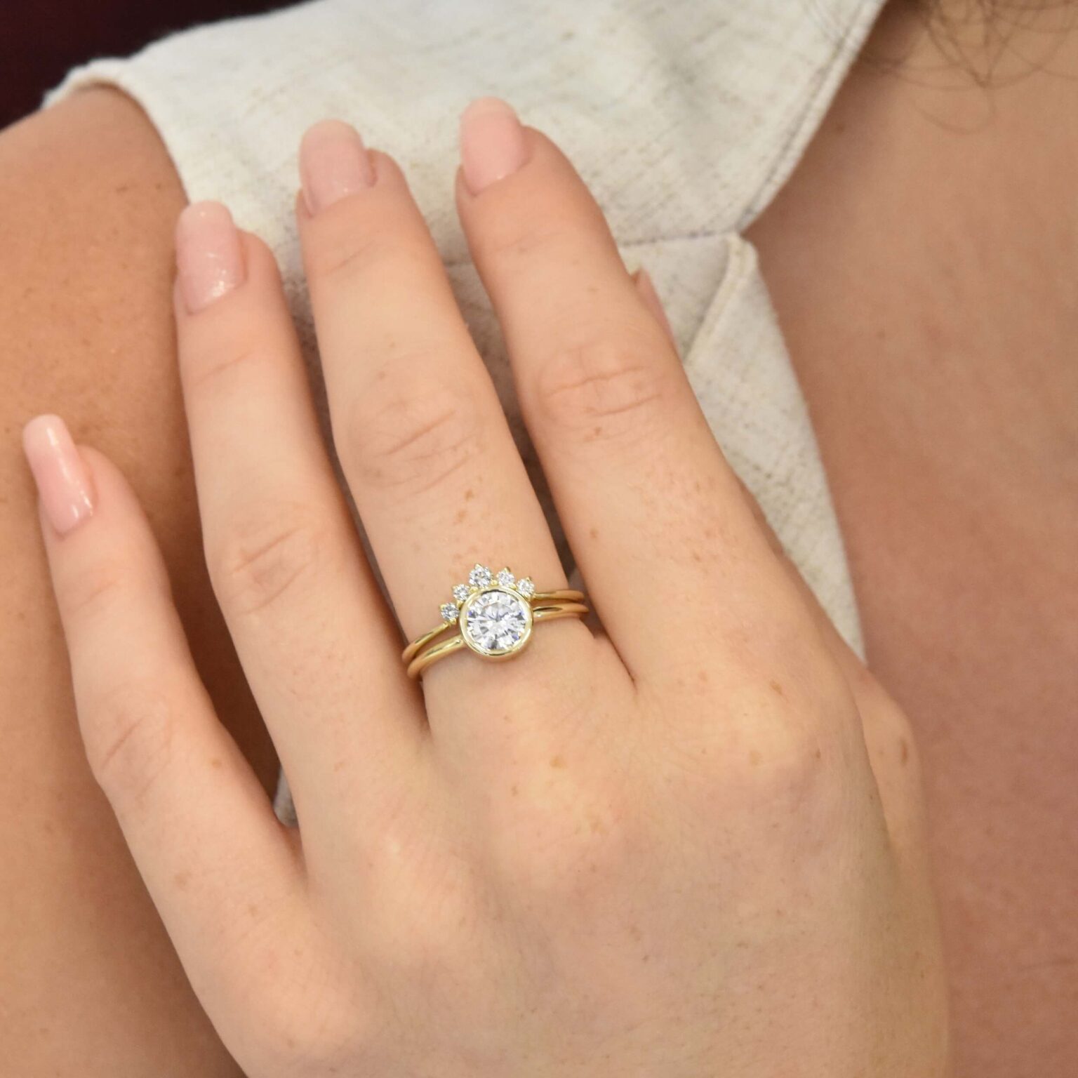 Nesting Diamond Wedding Ring - nature shiny