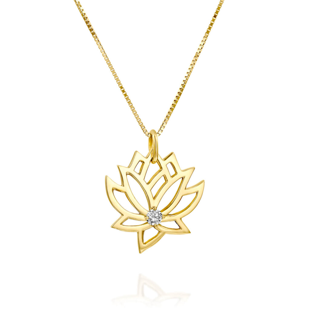 Lotus Flower Diamond Necklace - nature shiny