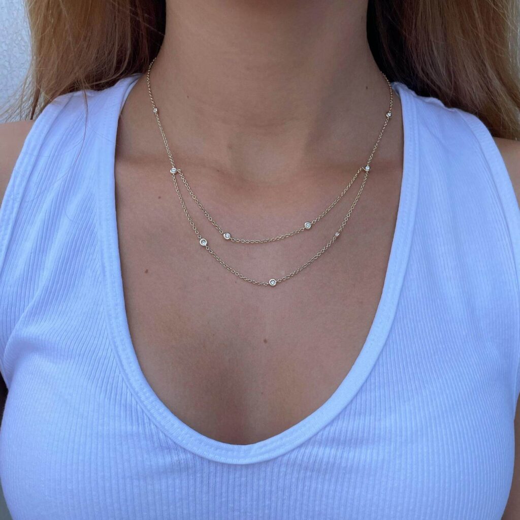 Double Bezel Set Diamond Necklace - nature shiny