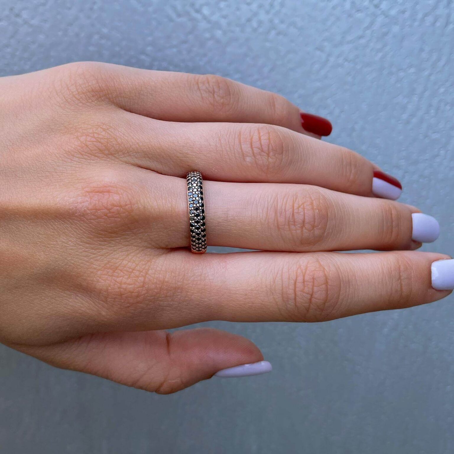 Wide And Round Black Diamond Ring - nature shiny