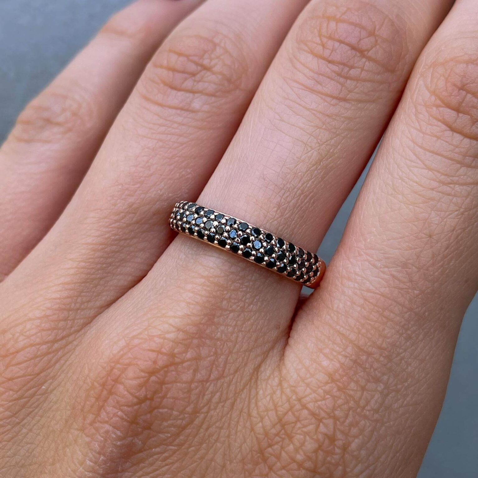 Wide And Round Black Diamond Ring - nature shiny